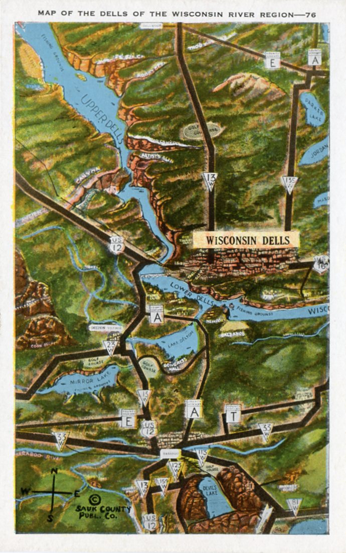 Map of the Dells of the Wisconsin River Region, WI [Postcard] – Carey's ...